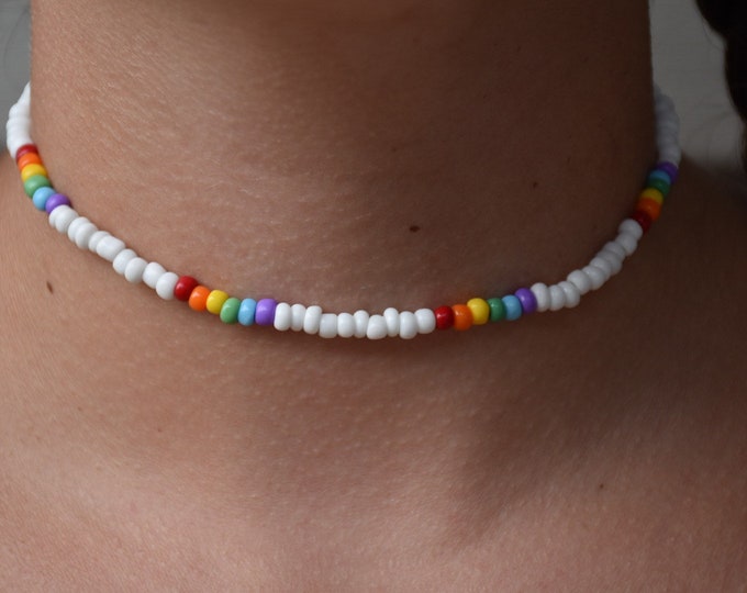 Boho Choker, Beaded Choker, Rainbow Choker, Summer, Seed Bead Choker ...
