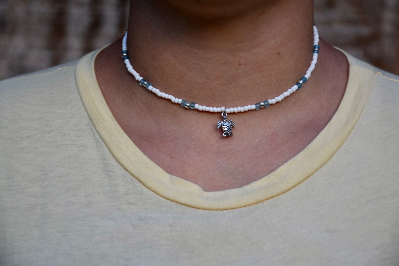 Boho Sea Turtle Beaded Choker With Seed Beads, Turtle Choker, Beaded ...