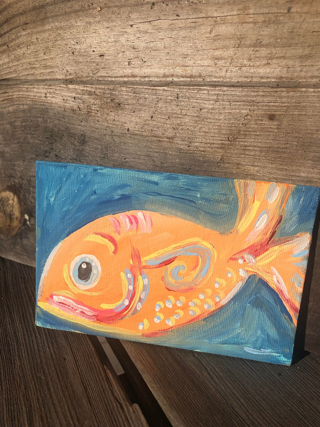 Aztec Style Fish Home Decor Mini Wall Hanging Goldfish Painting Acrylic ...