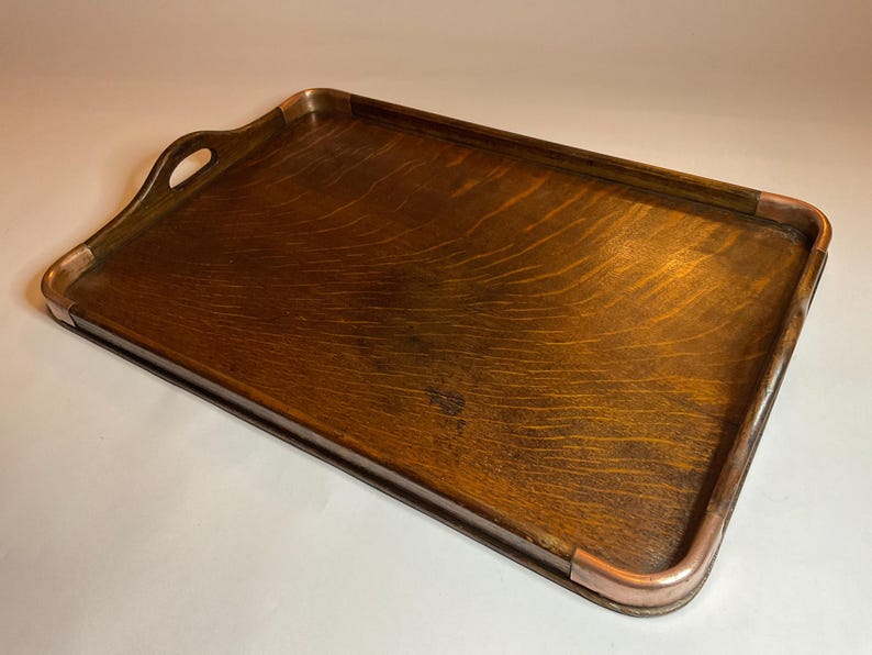 Antique Oak Tray With Copper Corner Guards. - Etsy UK