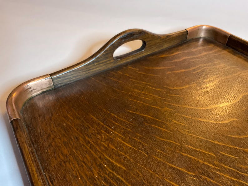 Antique Oak Tray With Copper Corner Guards. - Etsy UK
