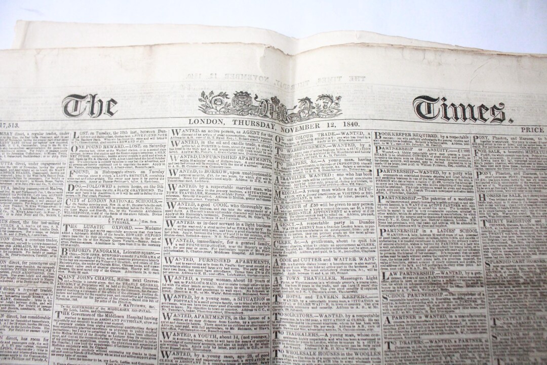Antique Newspapers. Two Copies of the Times From 1840 - Original. - Etsy