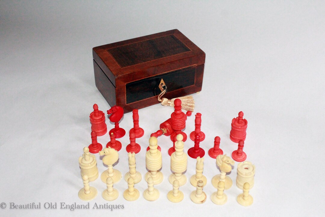 Antique Bone Barleycorn Boxed Chess Set, Incomplete. - Etsy