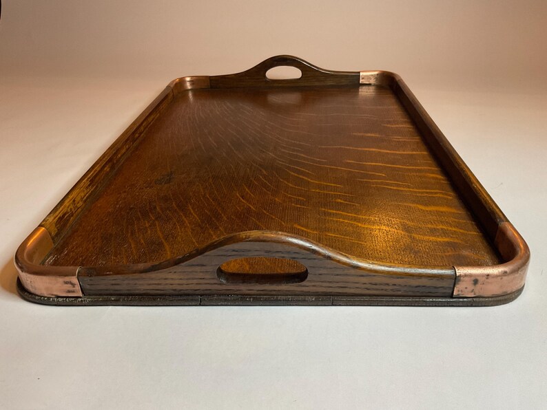 Antique Oak Tray With Copper Corner Guards. - Etsy UK