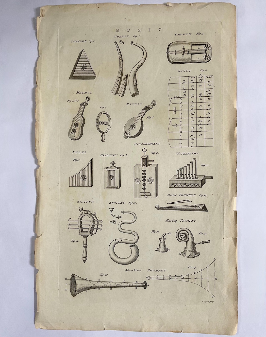 Antique Original Musical Instrument Engraving, 18th Century. - Etsy