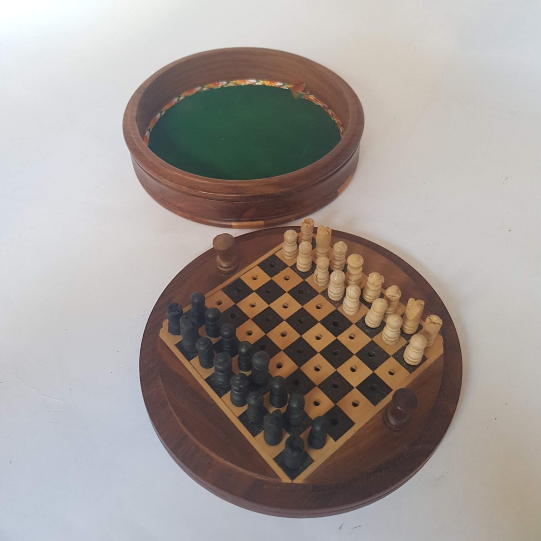 Vintage Travel Chess Set in a Turned Wooden Case. Unique Set. - Etsy