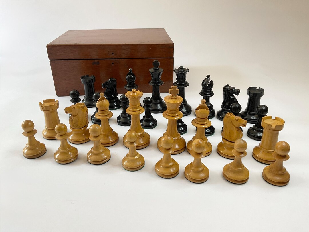 Antique Victorian Staunton Chess Set – 3.25” King – Weighted & Finely ...