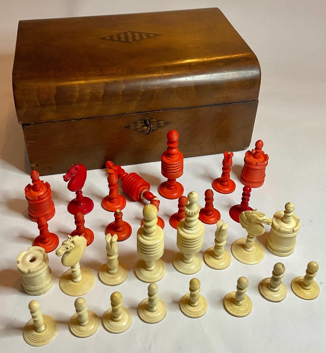 Antique Bone Barleycorn Boxed Chess Set in Parquetry Case. - Etsy
