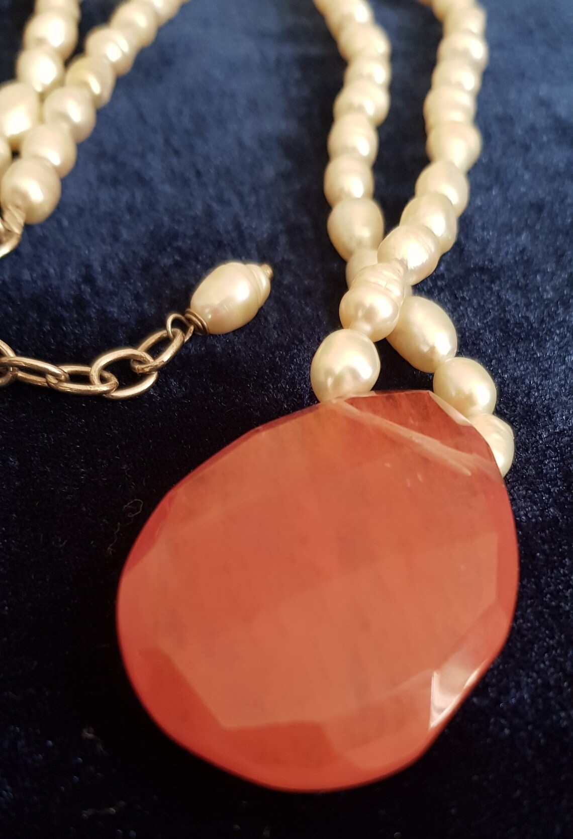 Vintage Natural Pearl Necklace With A Rose Quartz Pendant Etsy