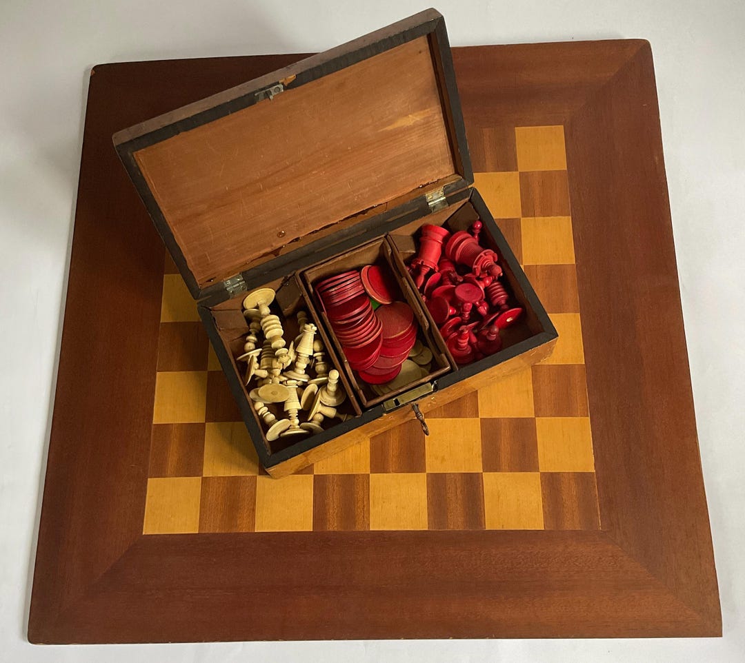 Antique Bone Chess Set With Counters, Box and Vintage Board. - Etsy