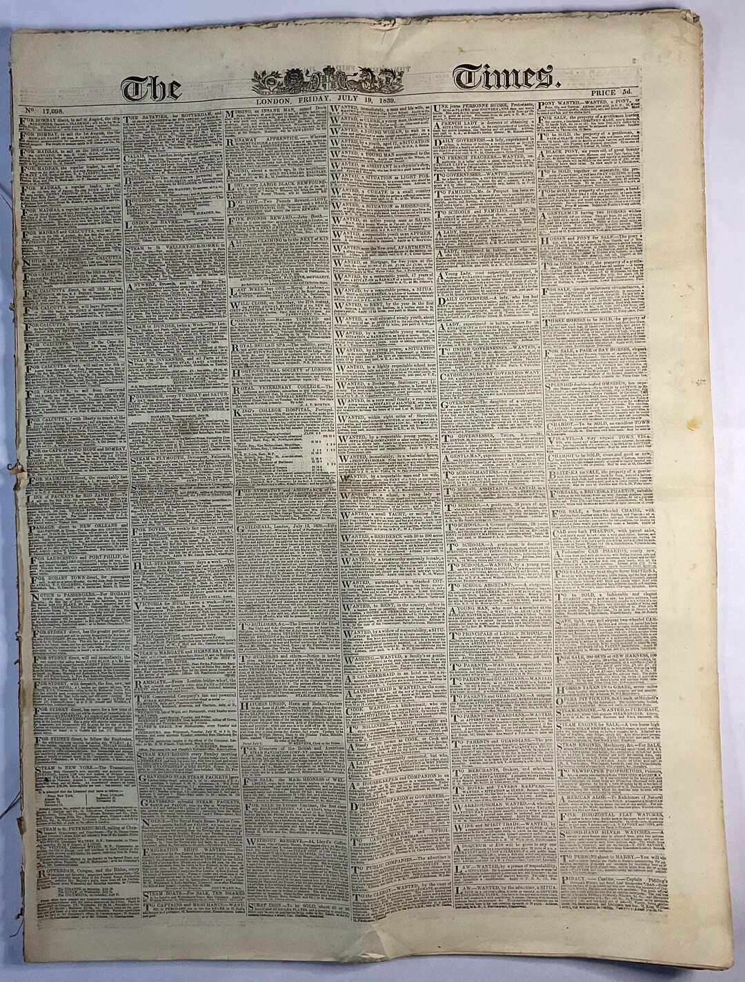 Antique Newspapers, 6 Copies of the Times From 1839 - Originals. - Etsy