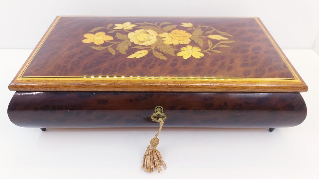 Italian, Large, Wooden Music/jewelry Box With Original Key and Reuge ...
