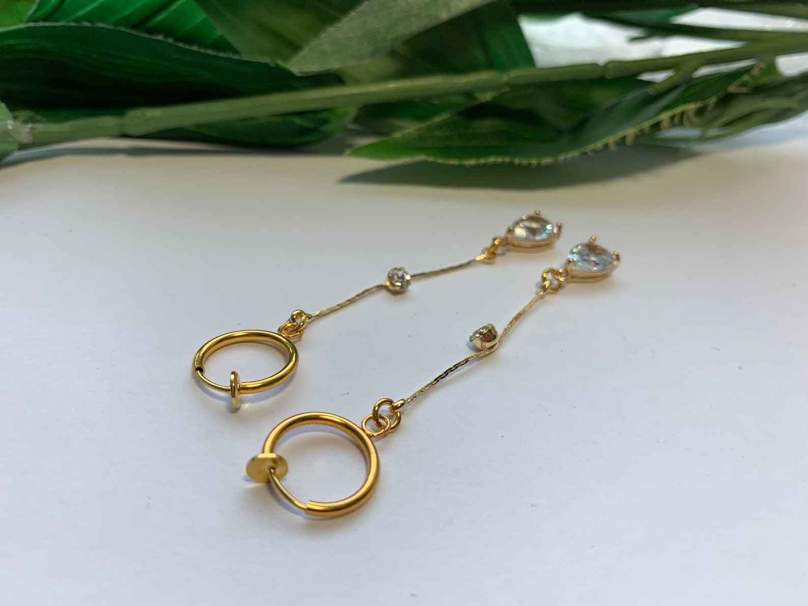 Rhinestone Hoop Dangle Clip on Earrings Girls Dangle - Etsy UK