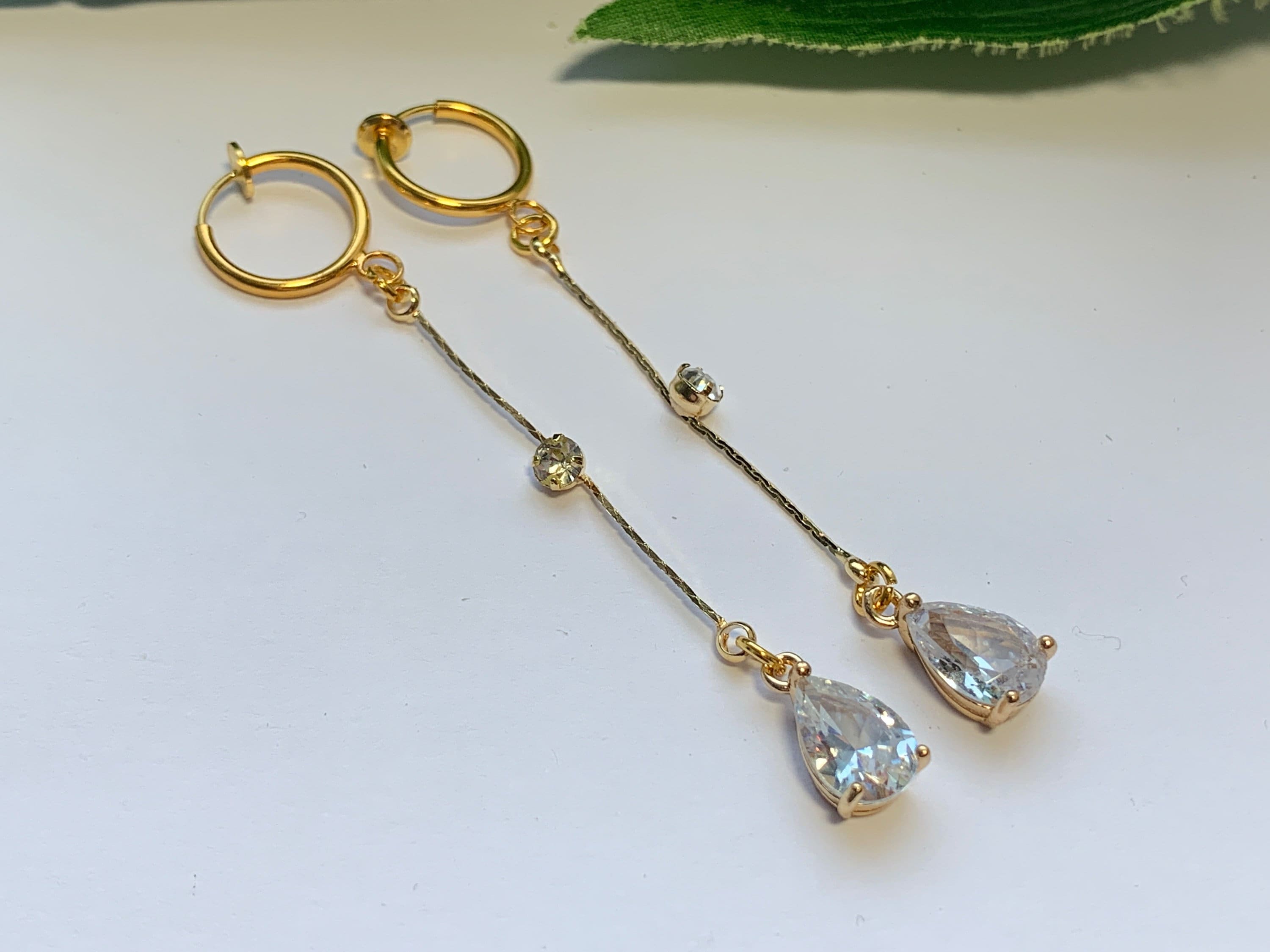 Rhinestone Hoop Dangle Clip on Earrings Girls Dangle - Etsy UK