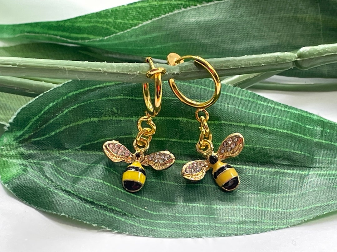 Rhinestone Bumblebee Hoop Dangle Clip on Earrings, Girls Dangle Earrings, Clip on Hoop Earrings ...