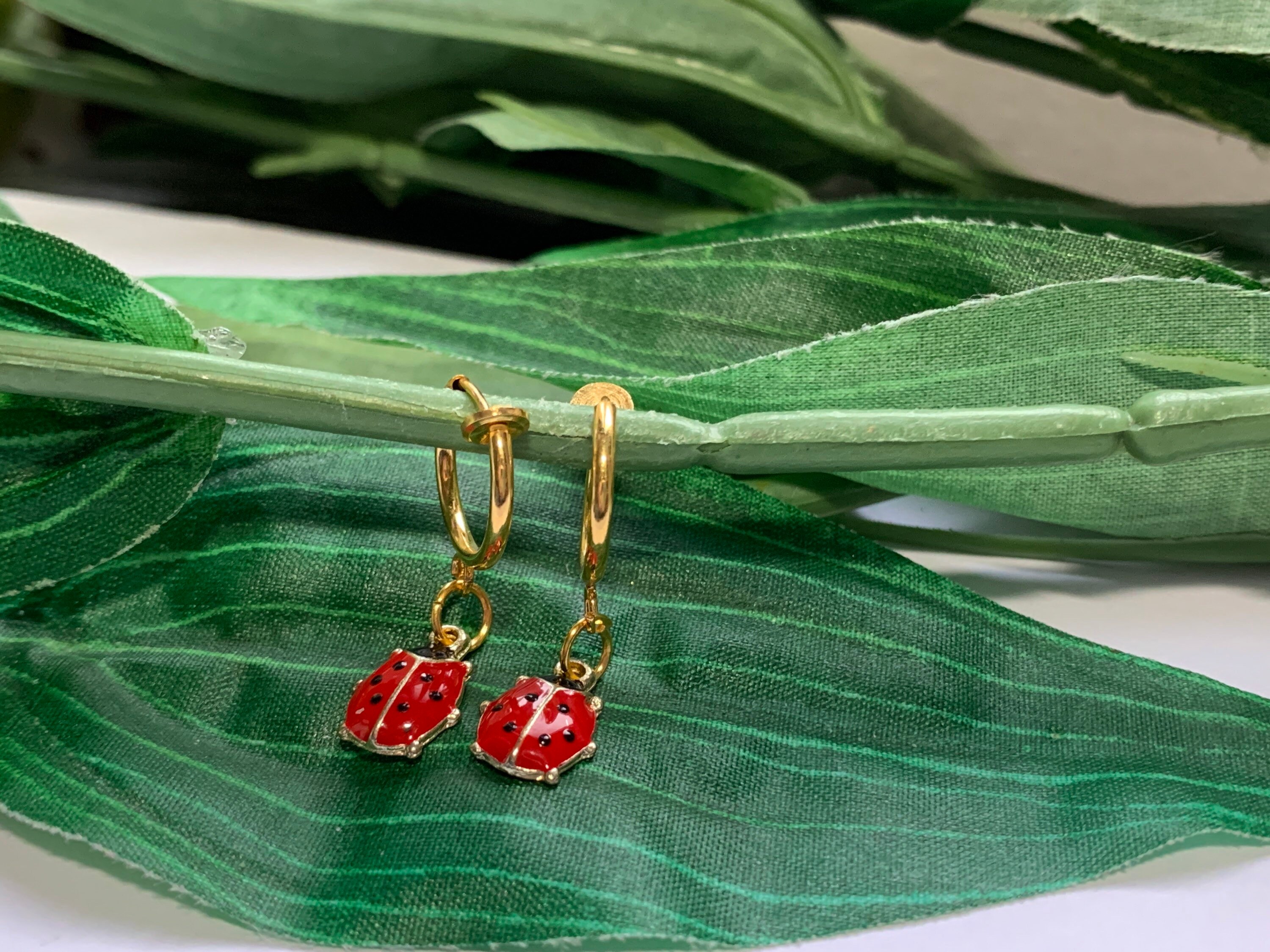 Ladybug Hoop Dangle Clip on Earrings, Ladybug Girls Dangle Earrings ...