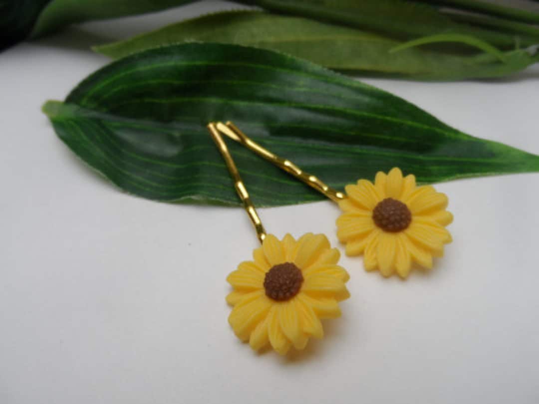 Set of 2 Large Sunflower Bobby Pin Hairclips, Sunflower Bobby Pin ...