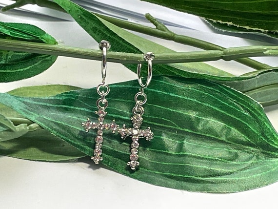 Clip on dangle cross earrings store