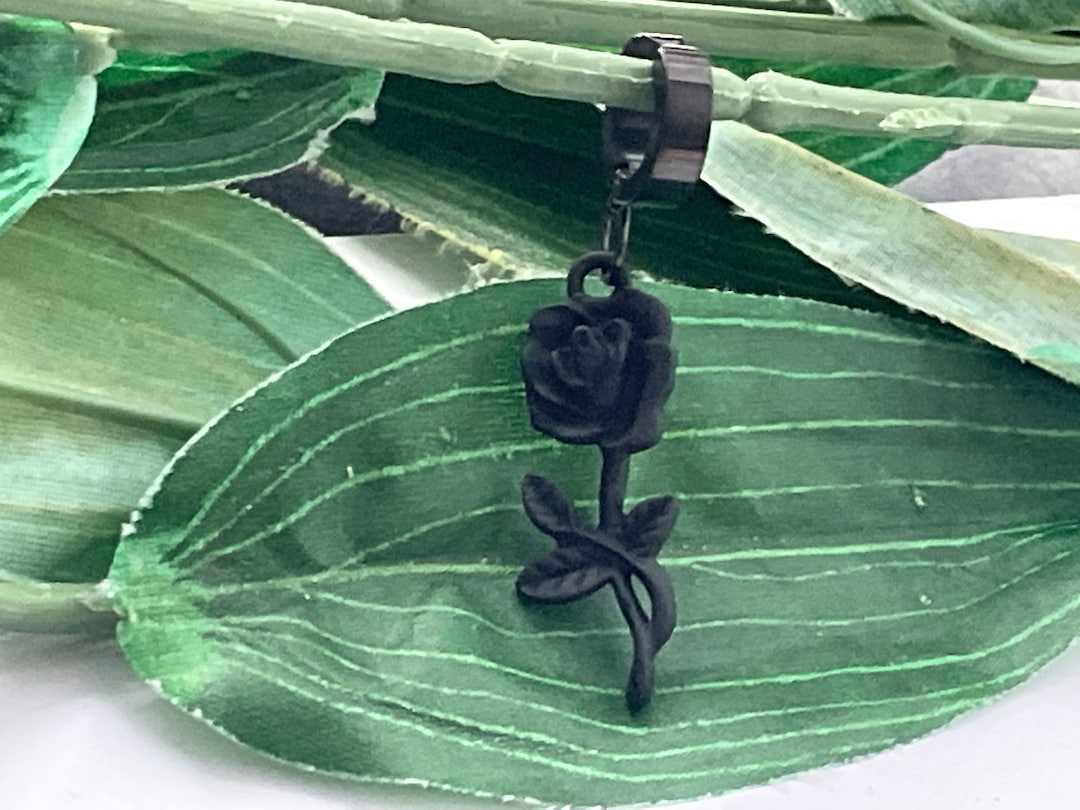 Cuff Clip on Black Rose Earring, Boys Rose Dangle Earring, Cuff Earrings for Boys and Girls ...