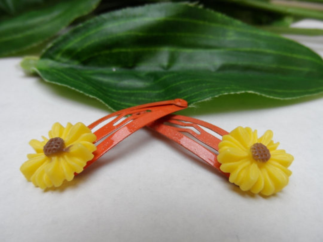 Girls Set of 2 Sunflower Snap Barrettes, Baby Barrettes, Kids Barrettes ...