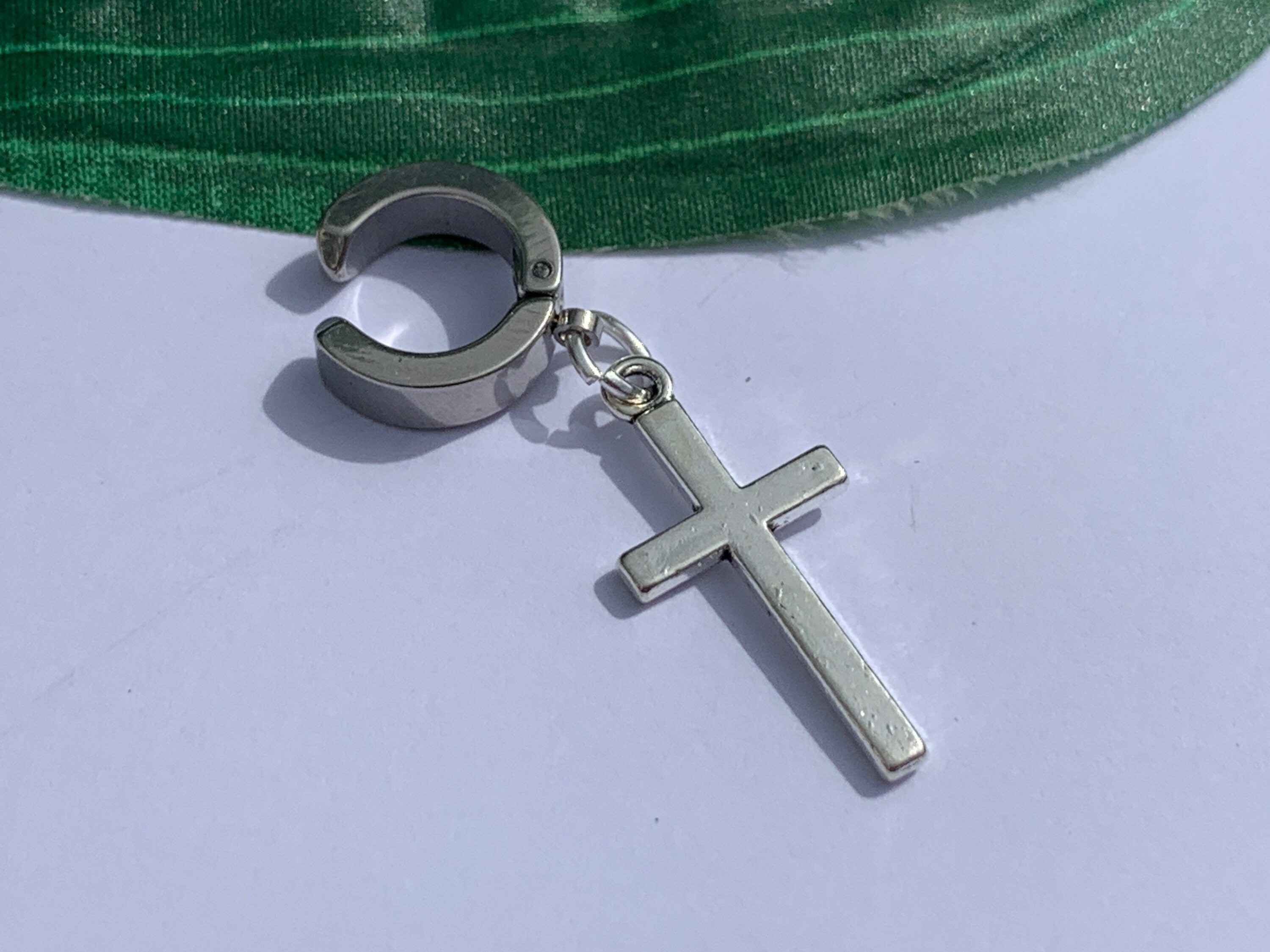 Cuff Cross Clip on Dangle Earring Boys Cross Dangle Earring - Etsy UK