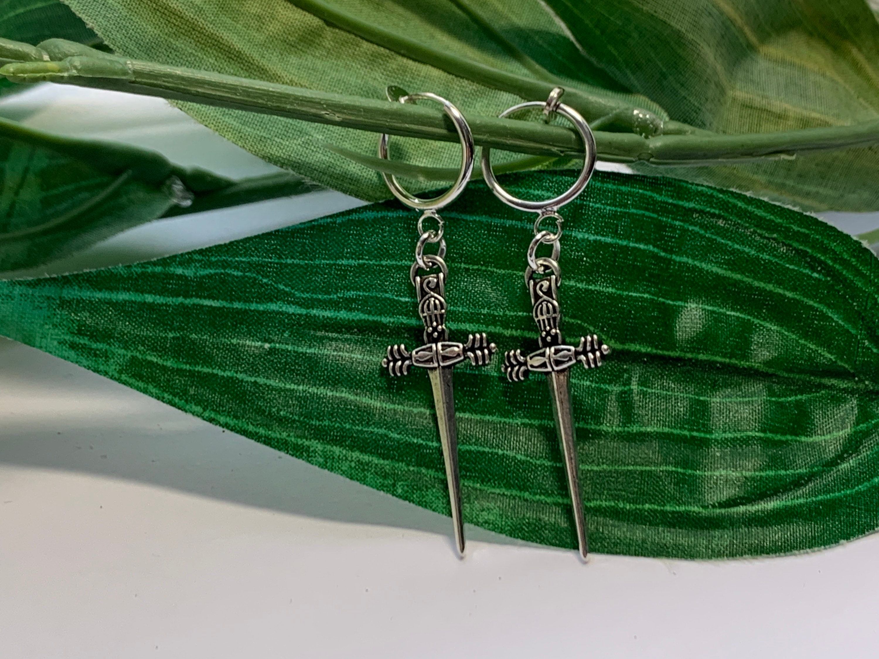 Daggers Hoop Dangle Clip on Earrings Girls Dangle Earrings | Etsy