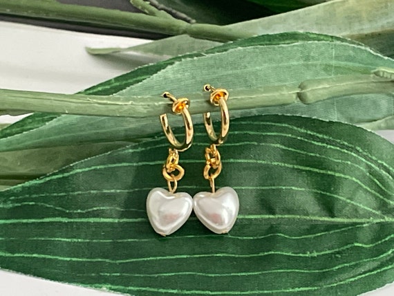Buy Pearl Heart Hoop Dangle Clip on Earrings Girls Dangle Earrings Clip on Hoop Earrings Pearl Dangle Earrings Online in India Etsy