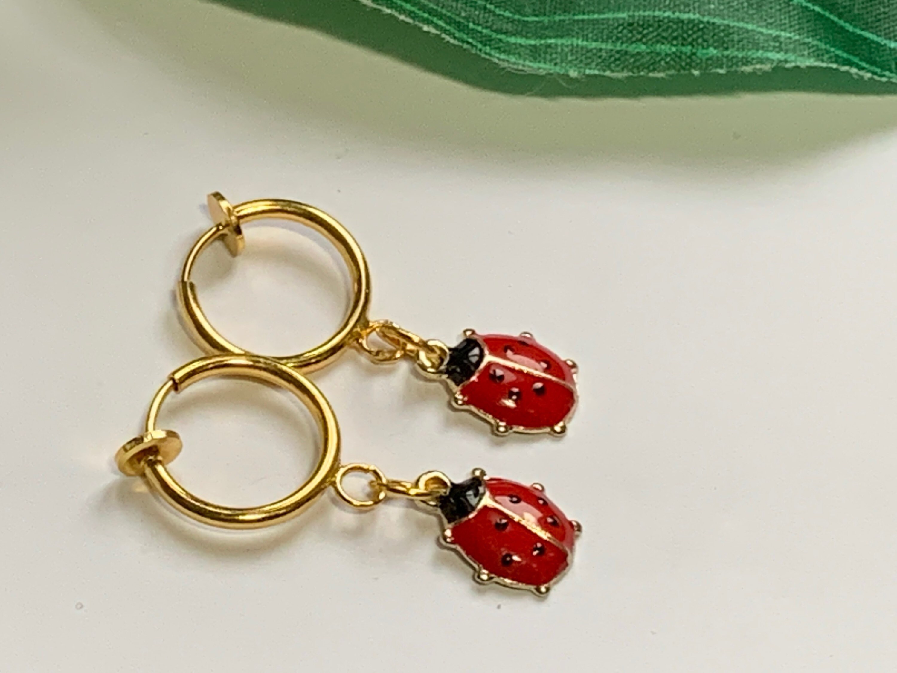 Ladybug Hoop Dangle Clip on Earrings, Ladybug Girls Dangle Earrings ...