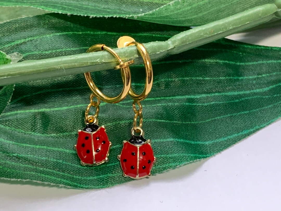 Ladybug Hoop Dangle Clip on Earrings, Ladybug Girls Dangle Earrings ...