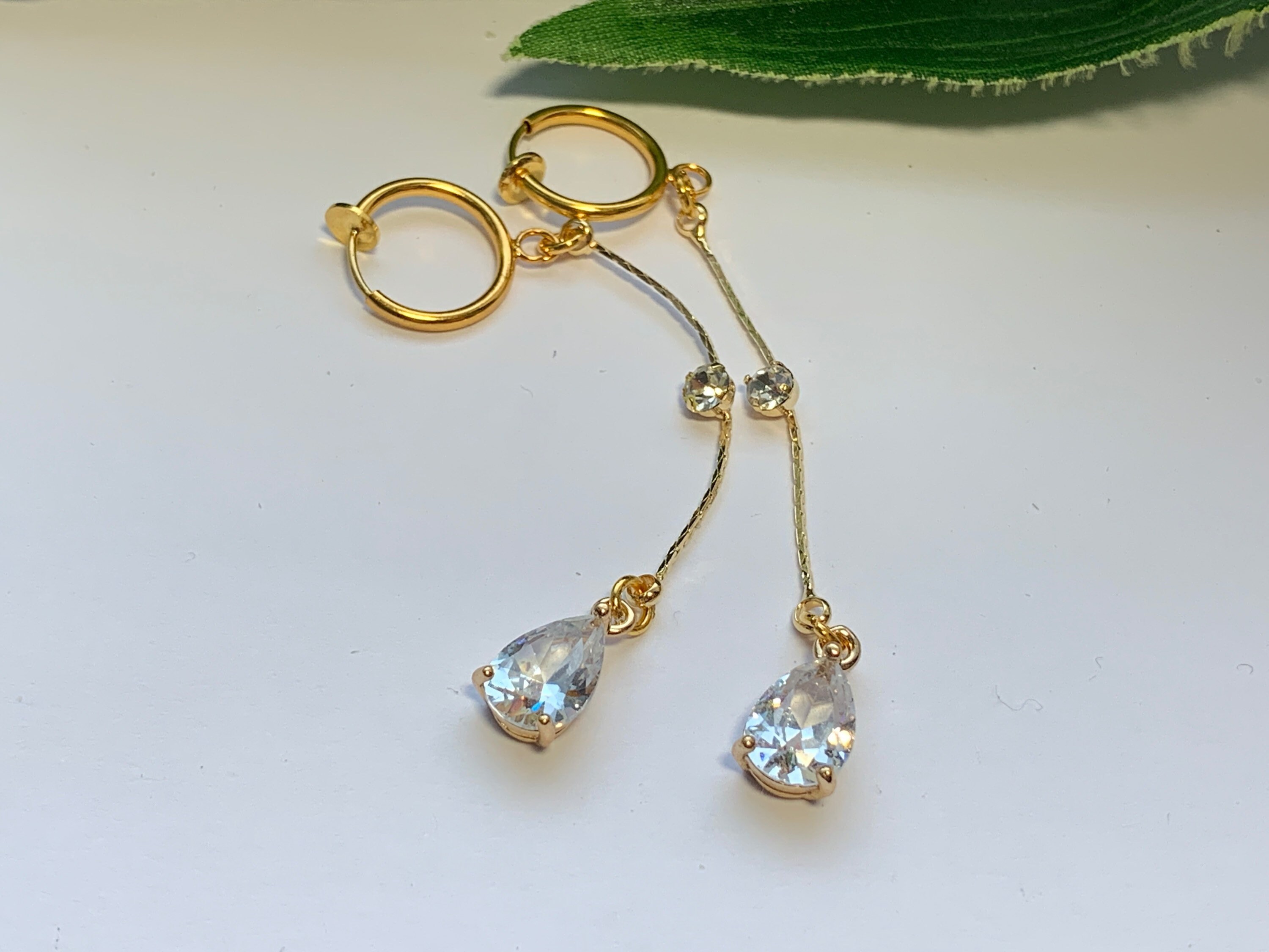 Rhinestone Hoop Dangle Clip on Earrings Girls Dangle - Etsy UK