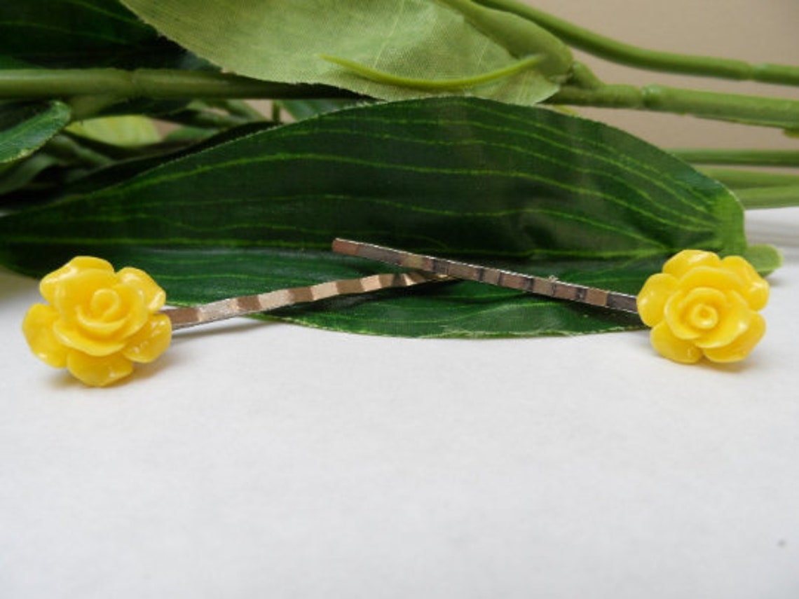 Set of 2 Yellow Flower Bobby Pin Hairclips, Wedding Bobby Pin, Girls ...
