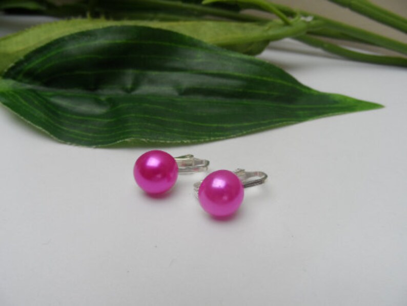 Girls Hot Pink Pearl Clip on Earrings pearl earrings Pink | Etsy
