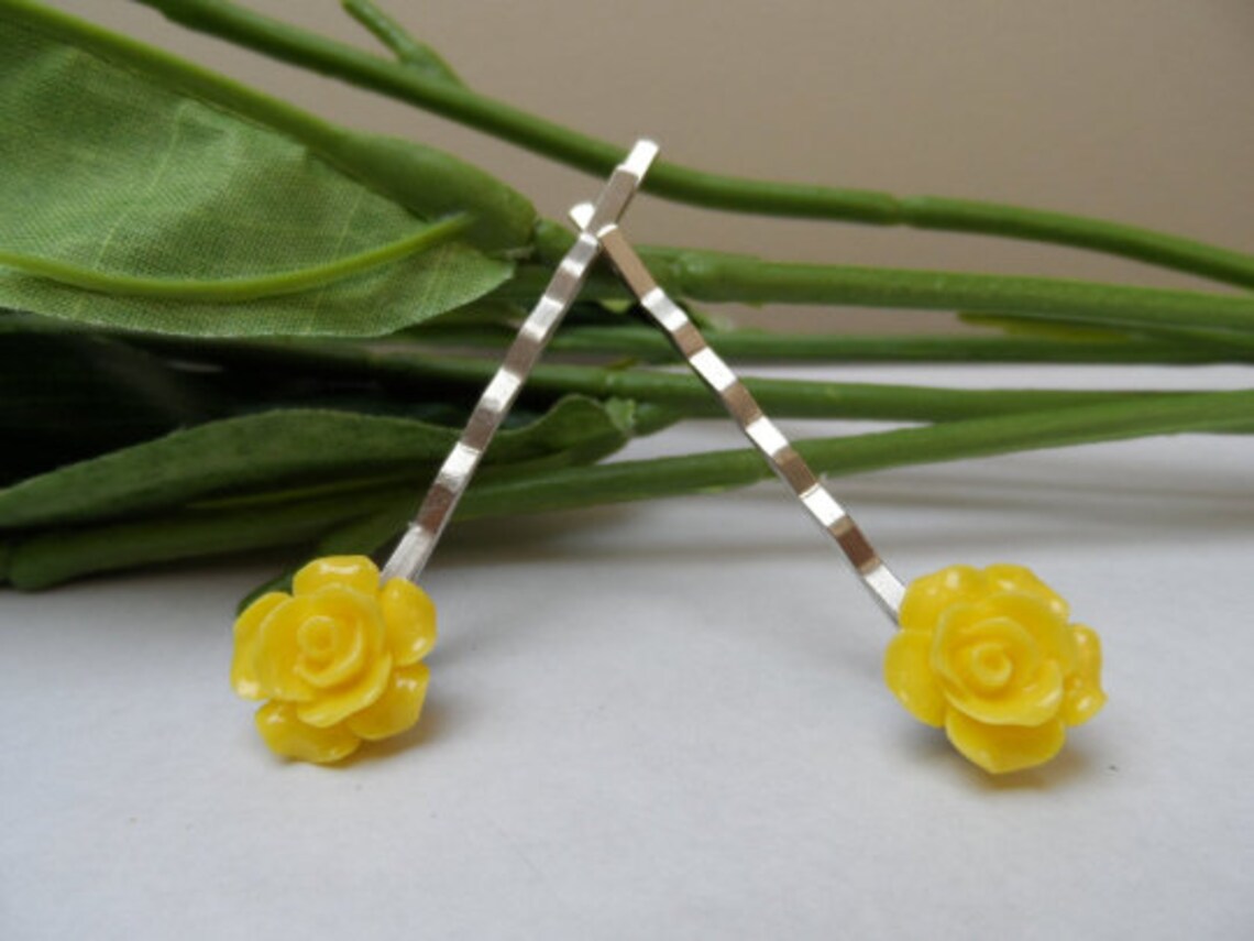 Set of 2 Yellow Flower Bobby Pin Hairclips, Wedding Bobby Pin, Girls ...