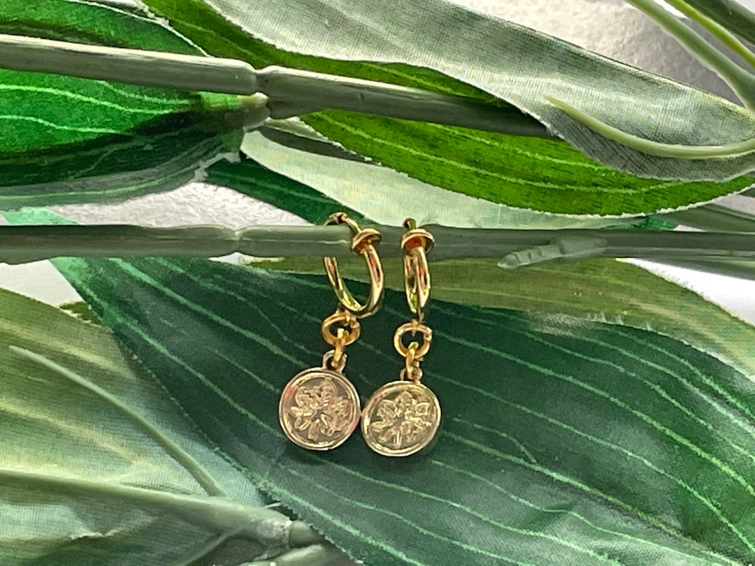 Small Coin Leaf Hoop Dangle Clip on Earrings, Girls Dangle Earrings ...