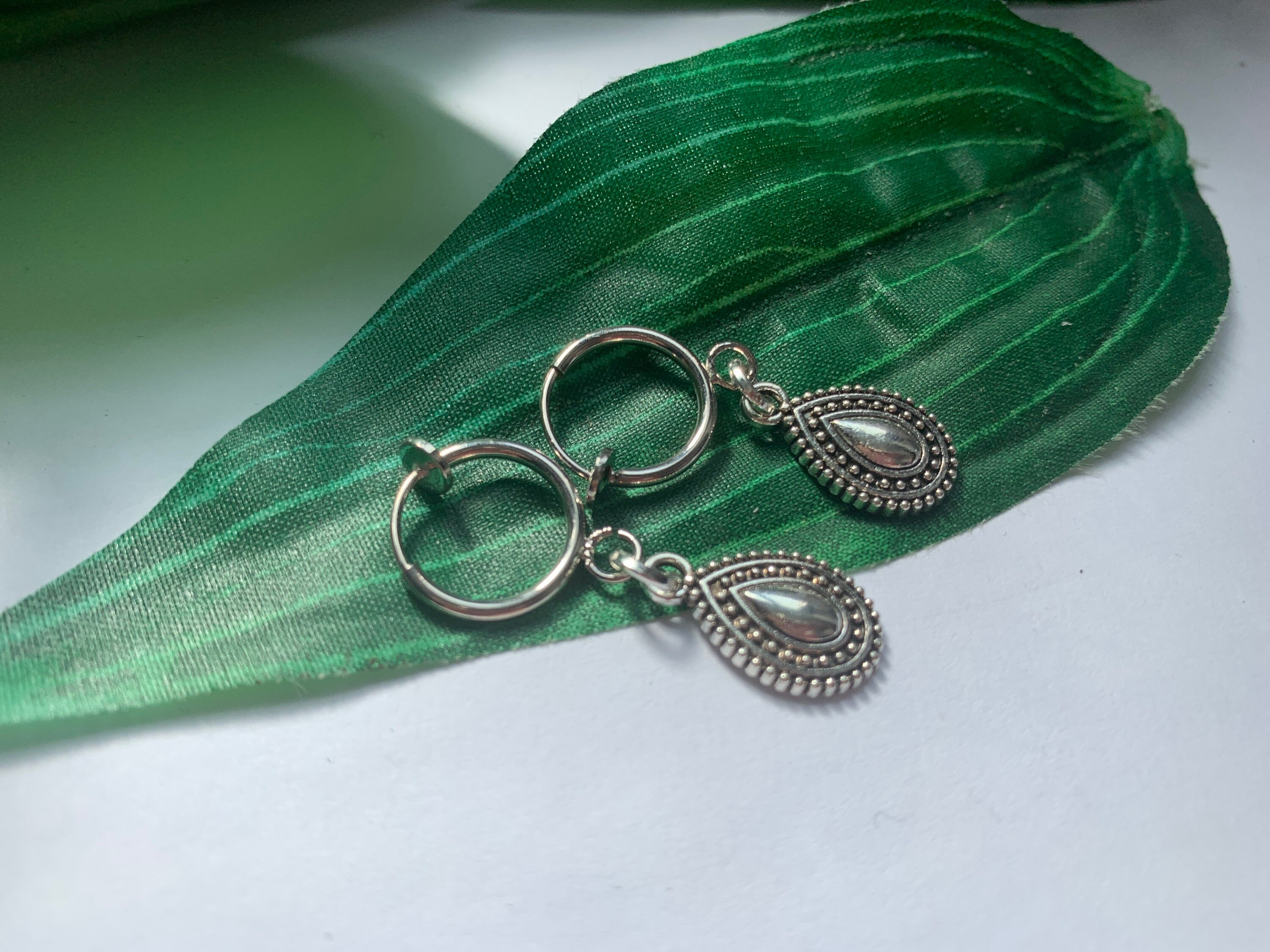 Teardrop Hoop Dangle Clip on Earrings Girls Dangle Earrings | Etsy