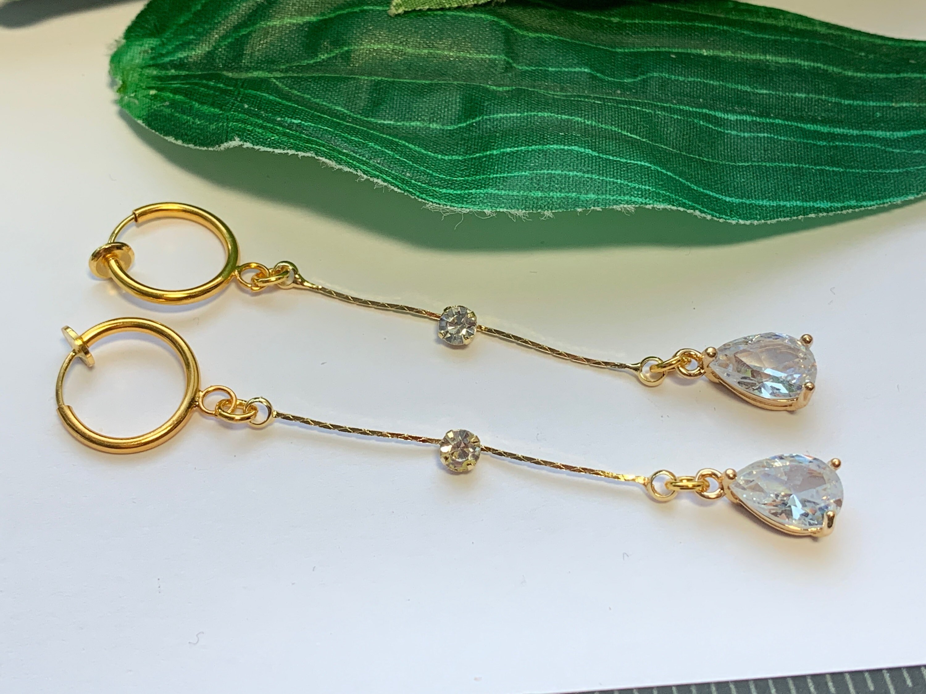 Rhinestone Hoop Dangle Clip on Earrings Girls Dangle - Etsy UK