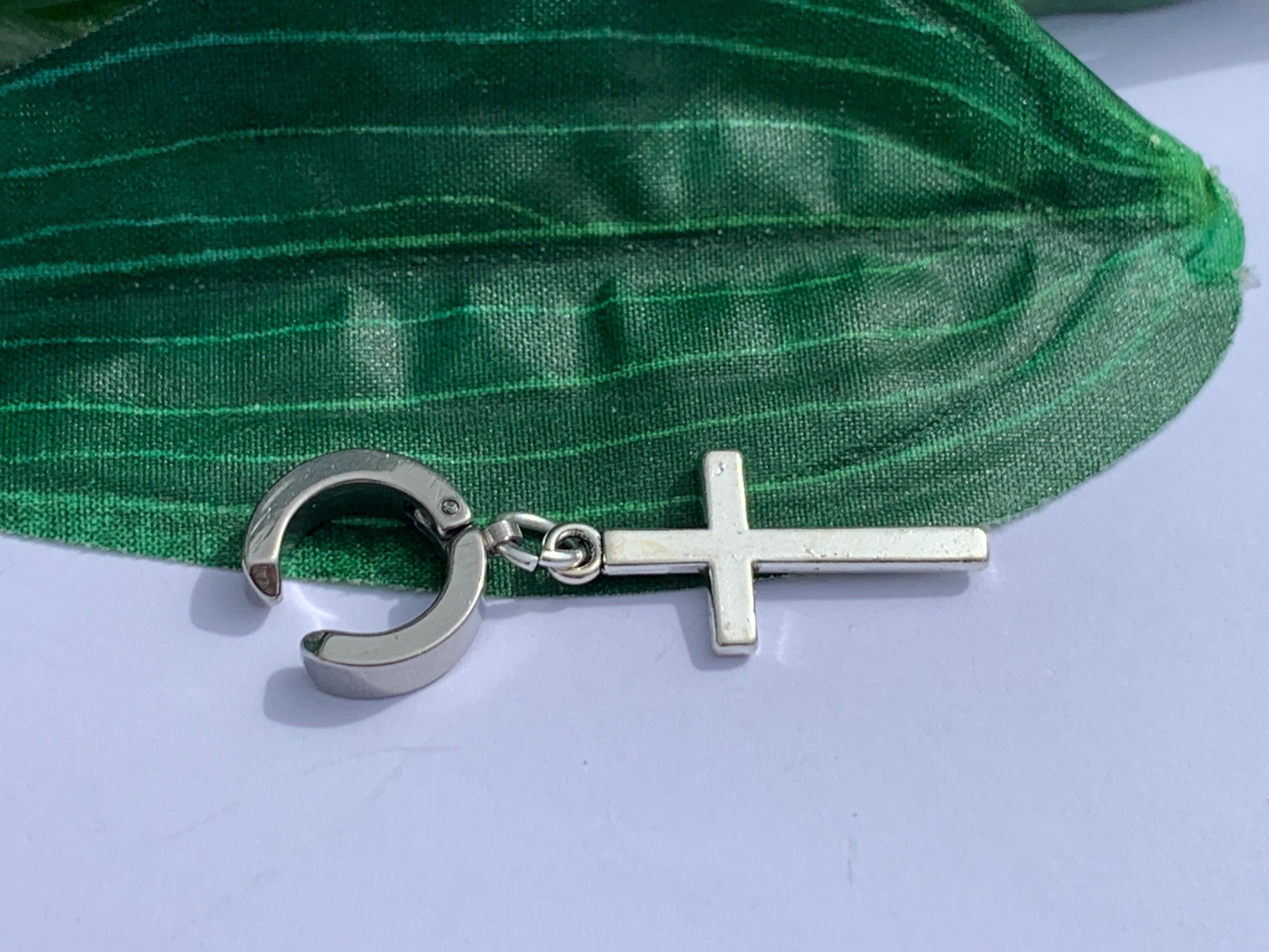 Cuff Cross Clip on Dangle Earring, Boys Cross Dangle Earring, Cuff Clip ...
