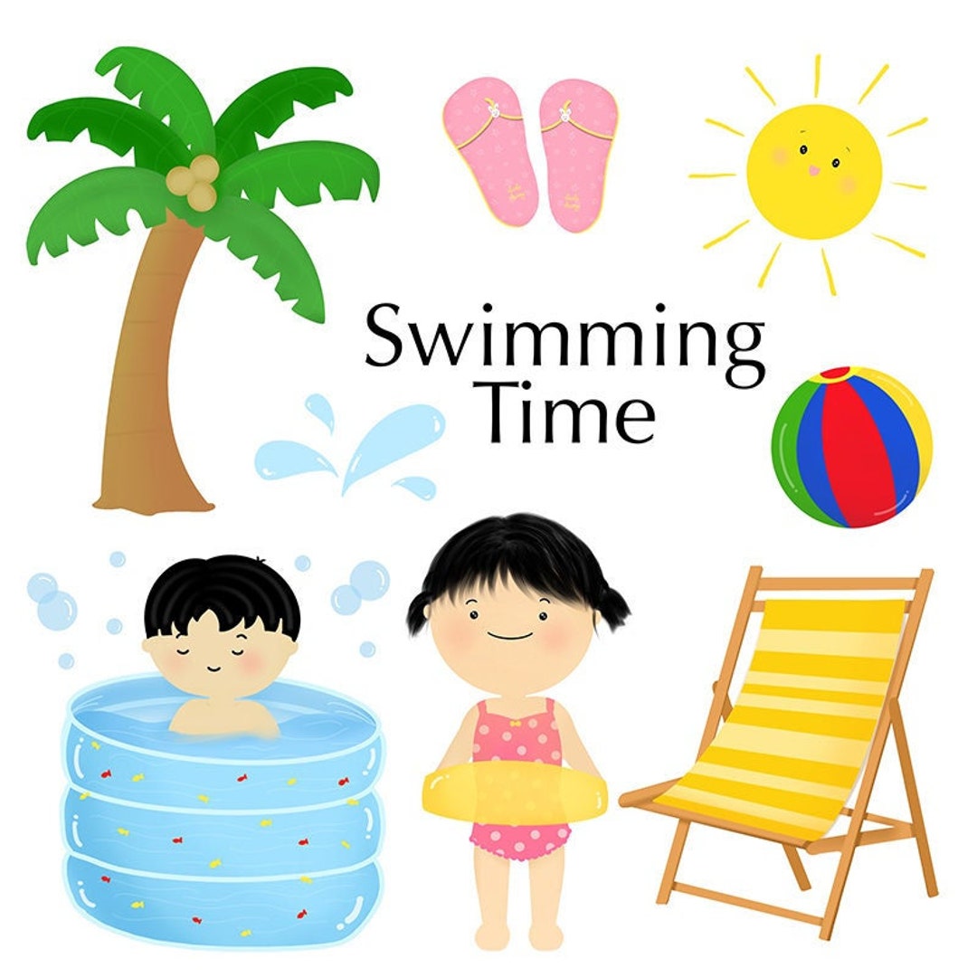 Swimming Time Clipart PNG, Cute Children Swimming, Children Swimming ...