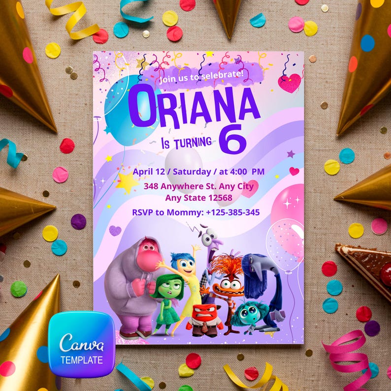 Inside Out 2 Birthday Invitation | Editable Canva Template (digital ...