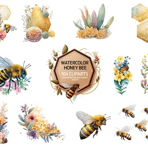 Beautiful Watercolor Honey Bee Clipart | 104 Designs PNG Format ...