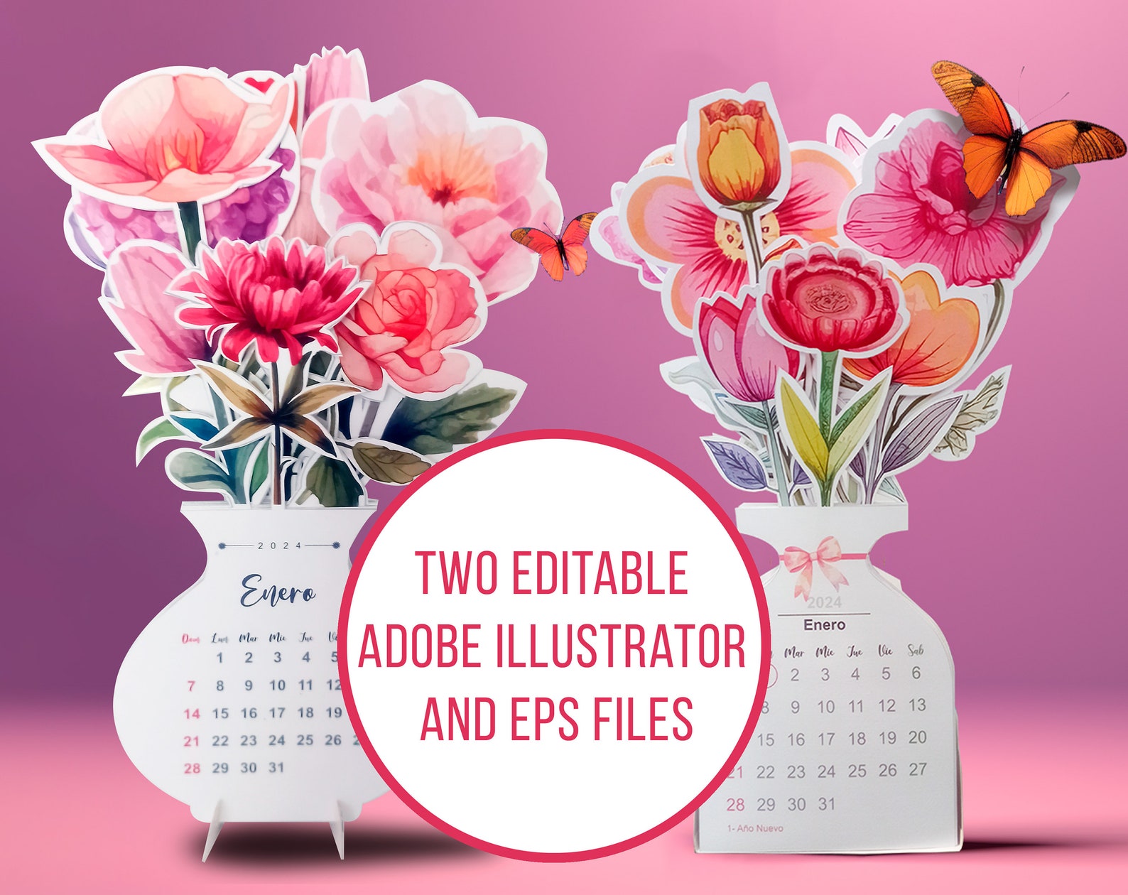 2024 Flower Vase Calendar | Editable Illustrator & EPS Files - Etsy