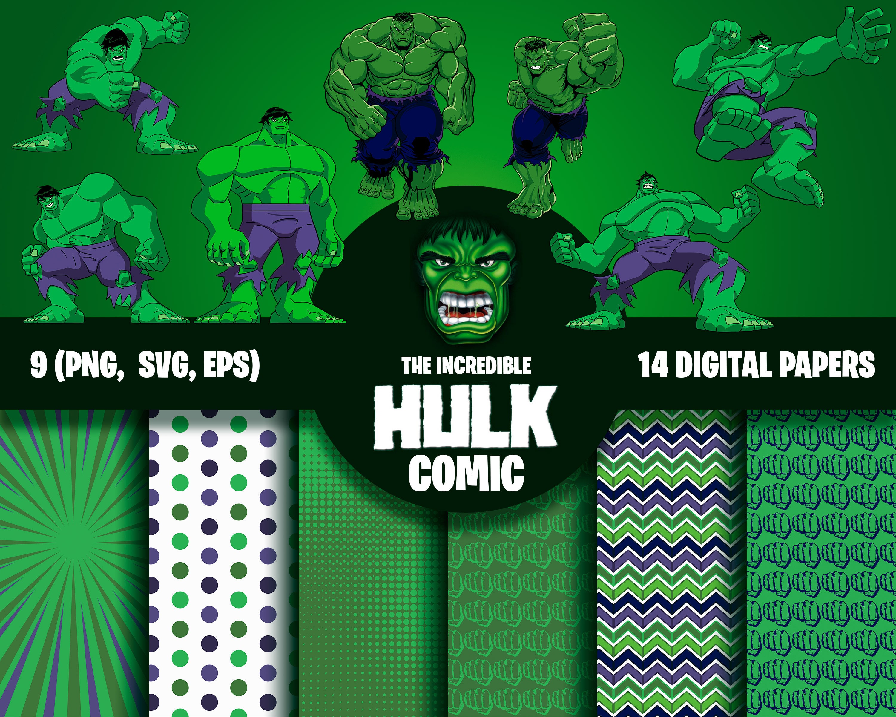 Kit Digital Hulk de Marvel para Imprimir - Etsy España