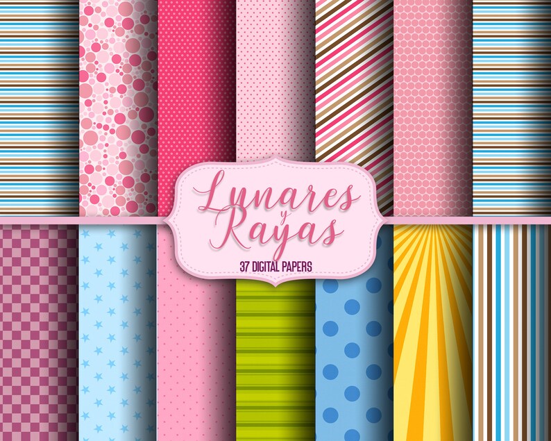 Polka Dots and Stripes | 37 Digital Papers - Etsy
