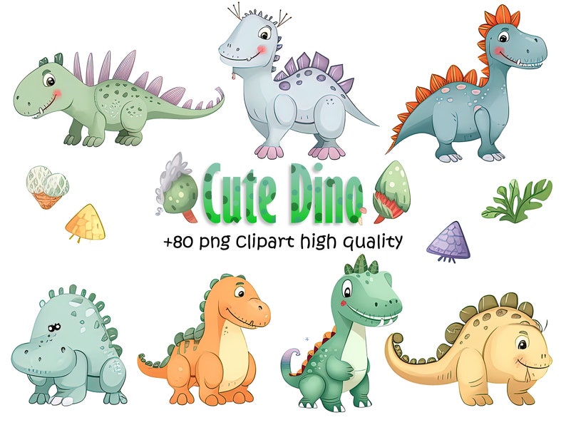 Cute Dinosaur Clipart Baby Dino Clipart Jurassic - Etsy