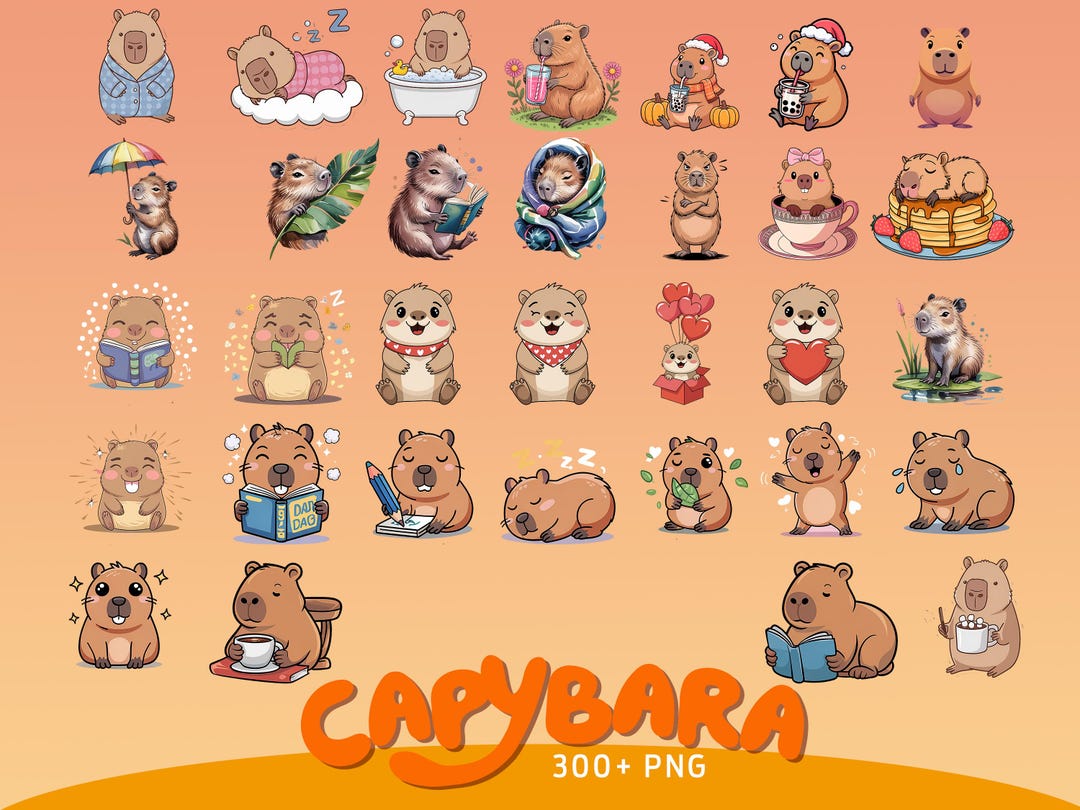 Cute Capybara Clipart Bundle | 300+ PNG Files for Scrapbooking ...