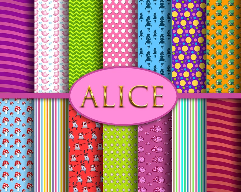 Alice in the Wonderland | Digital Paper & Clipart - Etsy