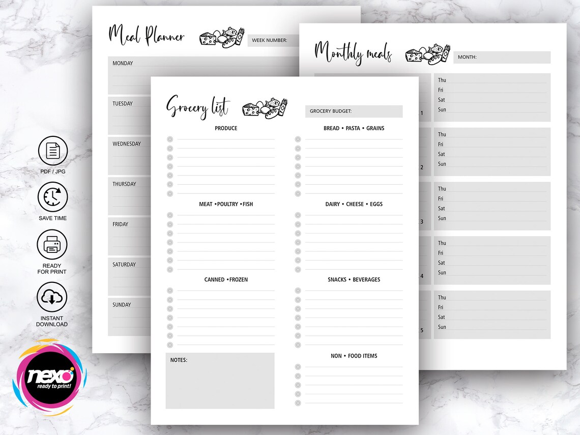 Meal Grocery Planning Shopping List Printable Menu Planning | Etsy