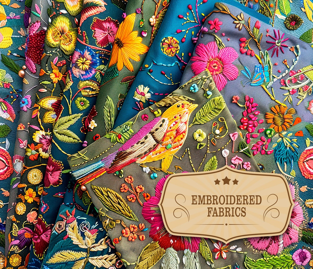 Embroidered Fabric Digital Paper, Printable Digital Papers, Bohemian ...