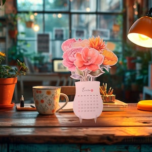 2025 Calendar | Elegant Die-cut Flower Vase | PNG and SVG Formats ...