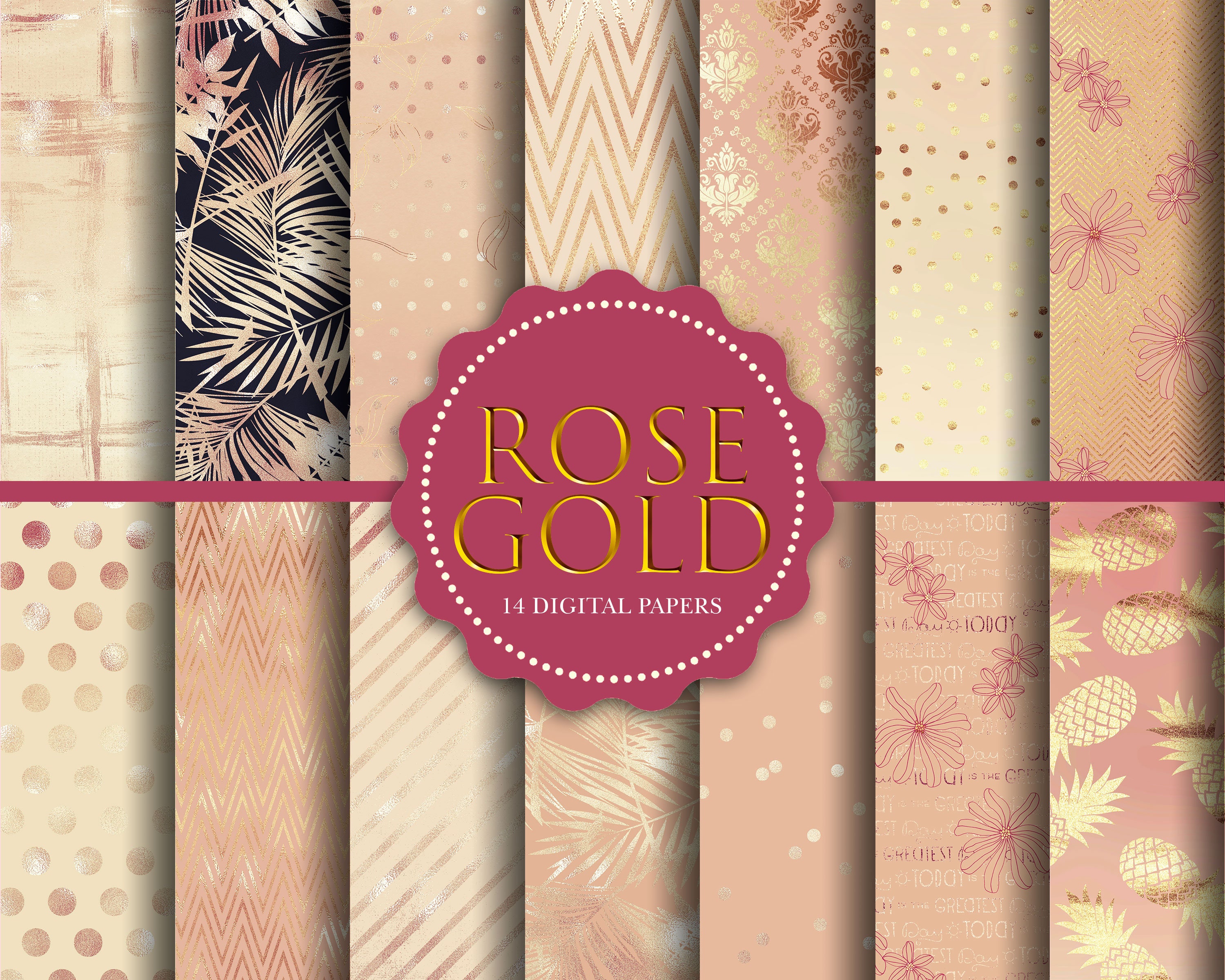 Rose Gold 14 Digital Papers | Etsy